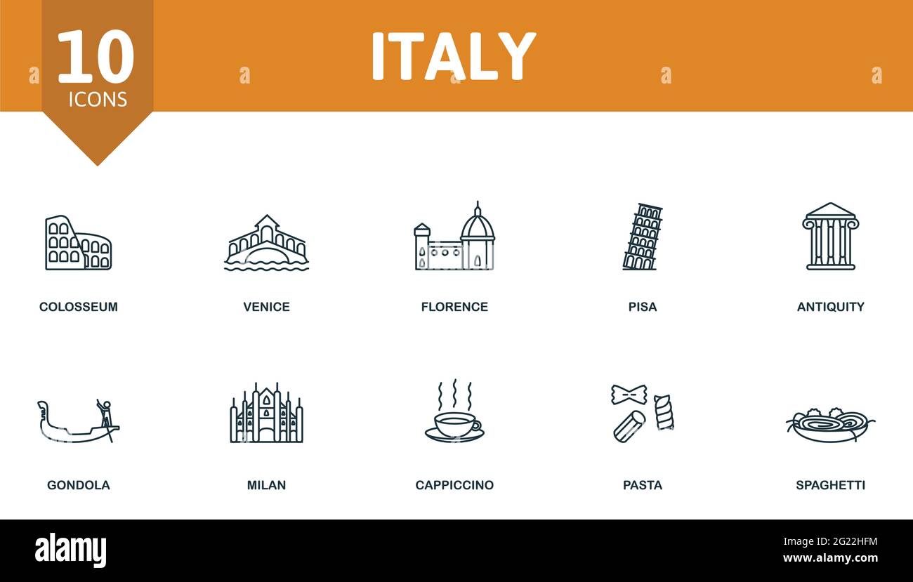 Italy icon set. Contains editable icons italy theme such as colosseum ...