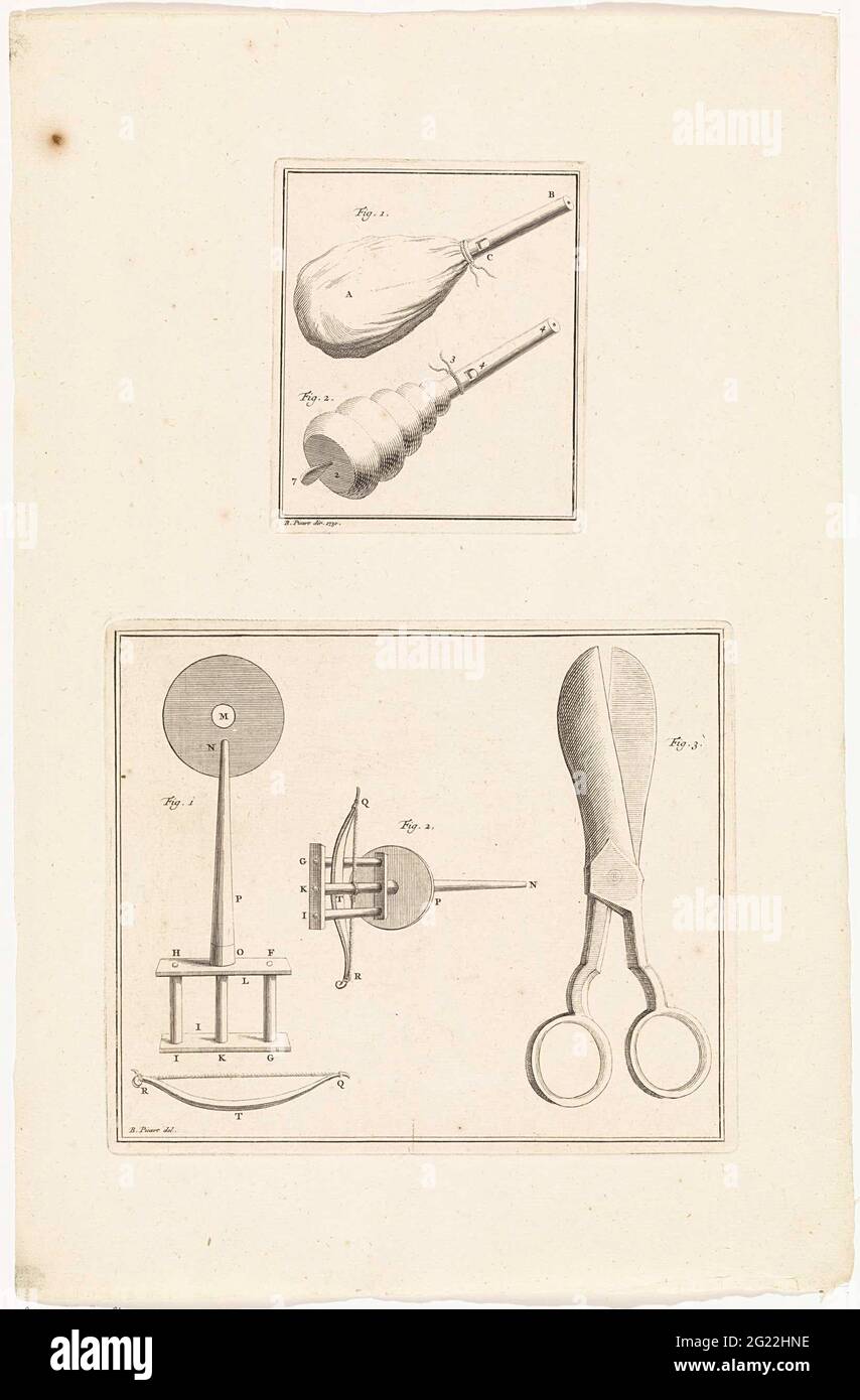 Instruments and scissors. Two performances on a leaf. Above: two ...