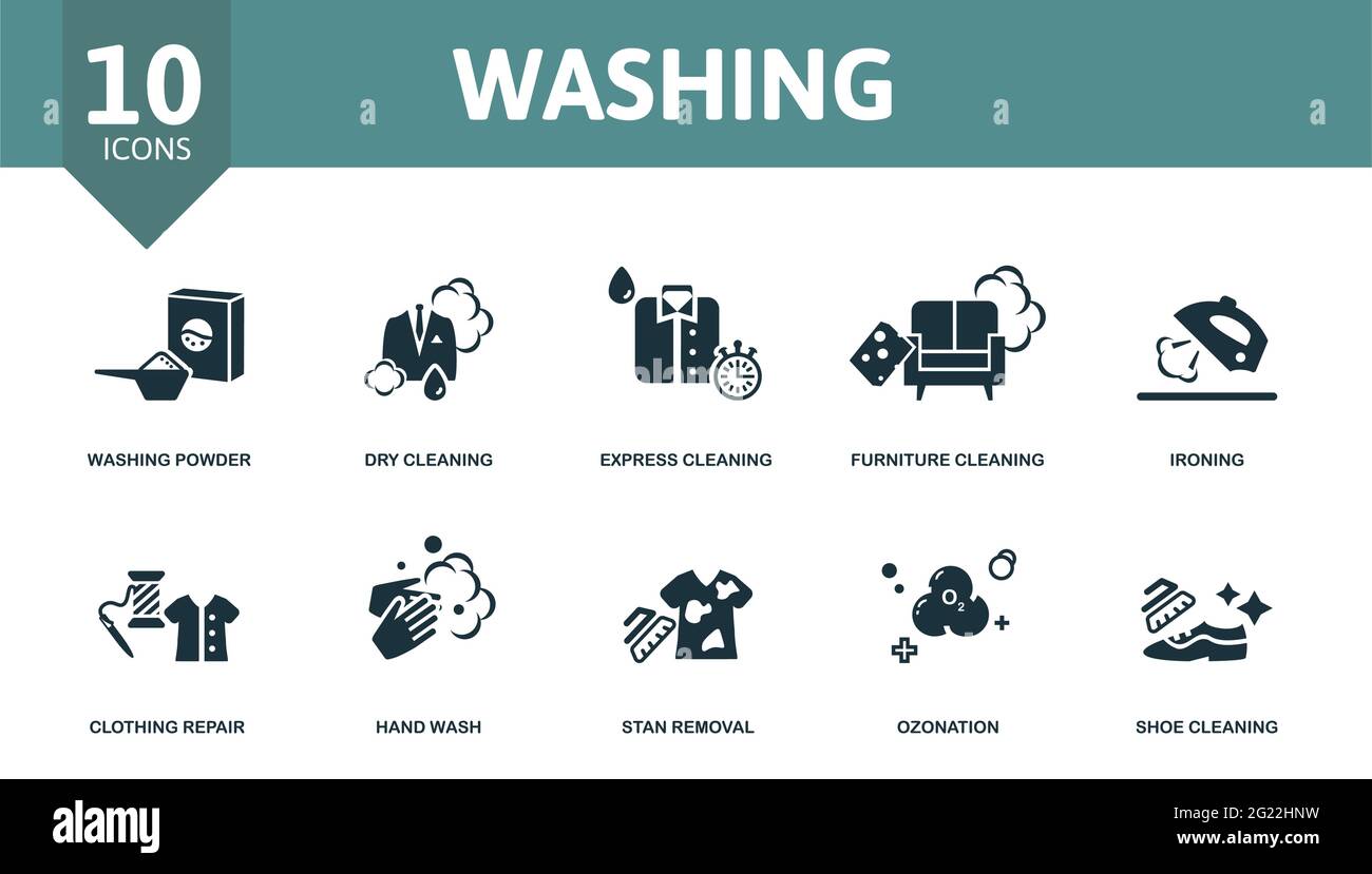 Washing icon set. Contains editable icons laundry theme such as washing ...