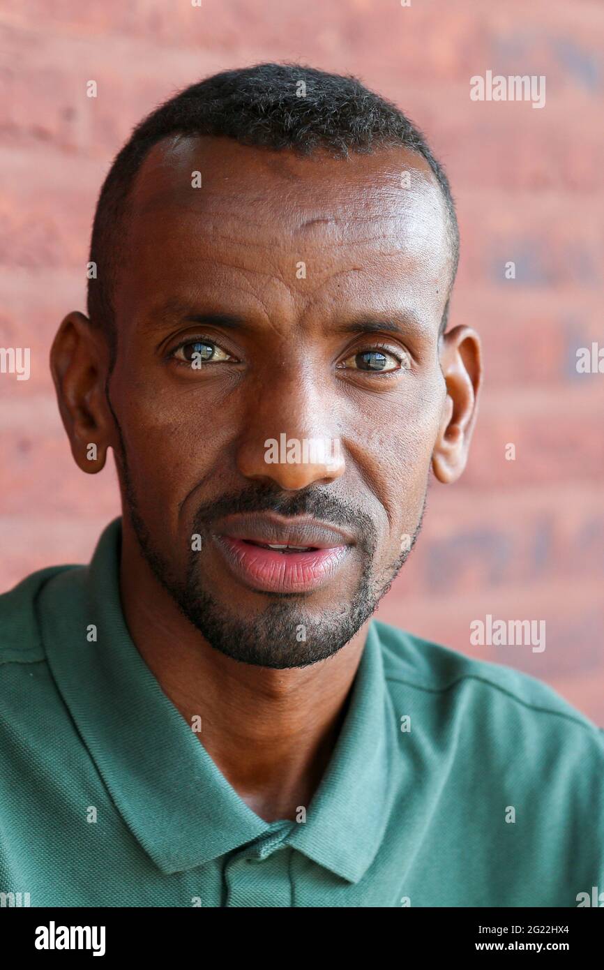 Belgian athlete Bashir Abdi poses for the photographer during a press conference of long ...