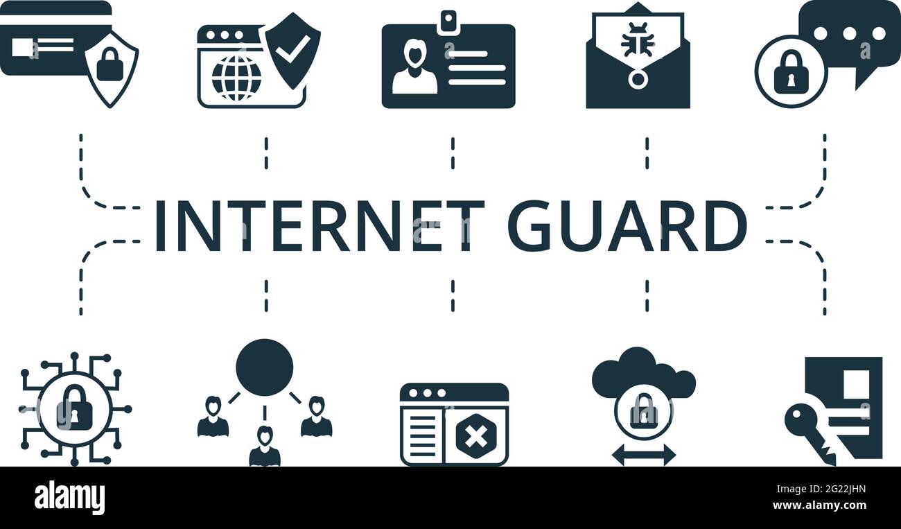 Internet Guard icon set. Contains editable icons theme such as cyber ...