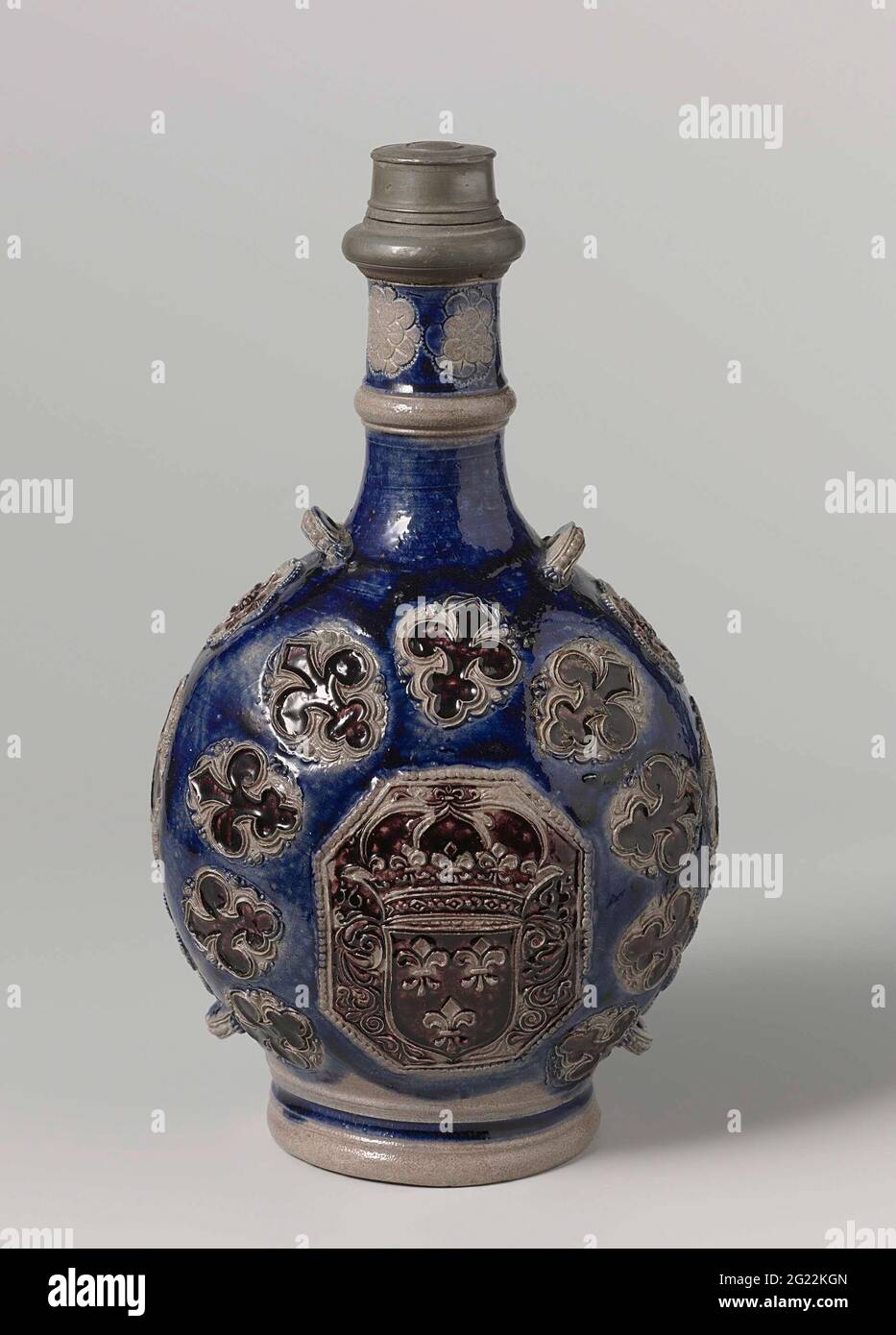 Pilgrim bottle with the arms of France. Westerwald stoneware is ...