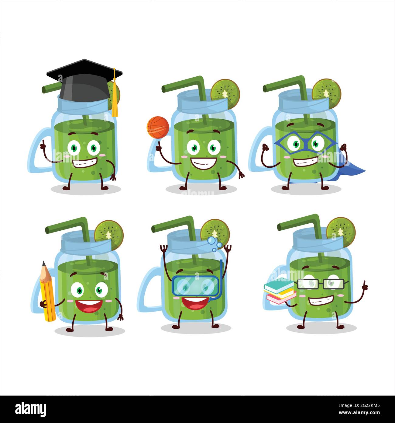 School student of kiwi smoothie cartoon character with various ...