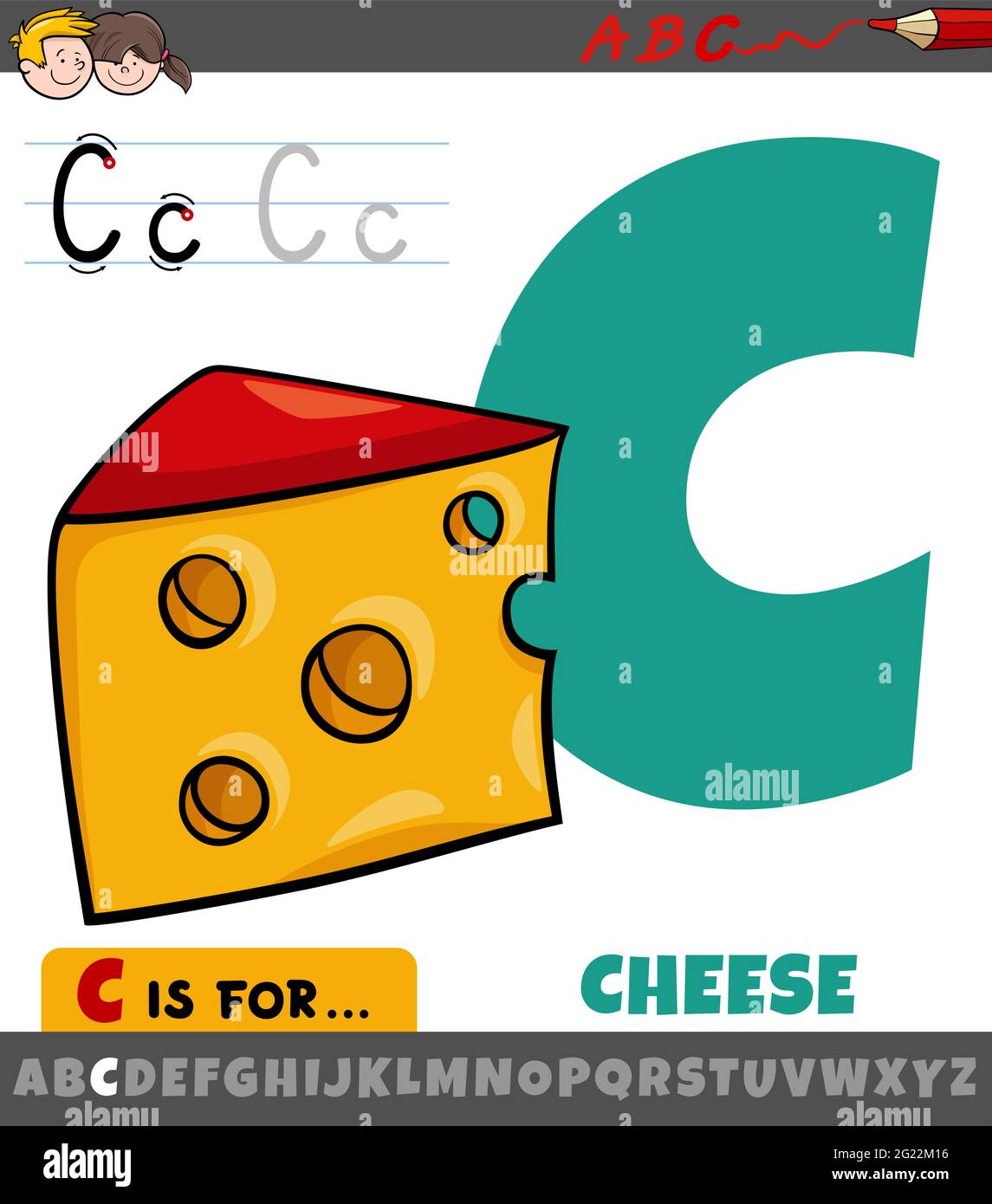 Educational cartoon illustration of letter C from alphabet with cheese ...