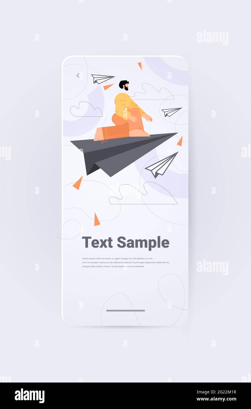 businessman flying on paper plane successful project leadership startup ...