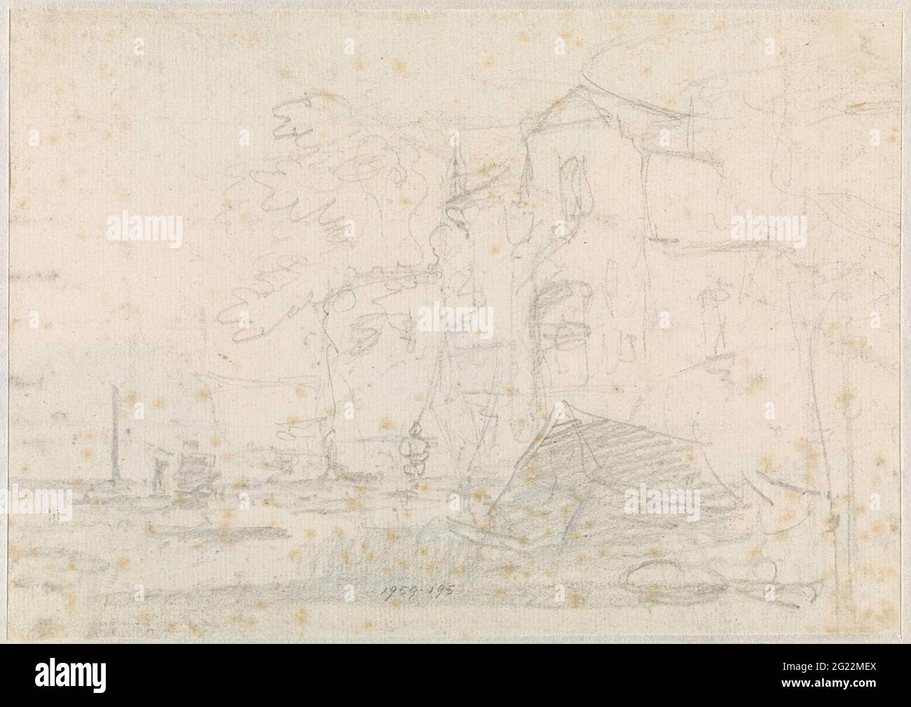 Sketch of landscape with monumental building Stock Photo - Alamy