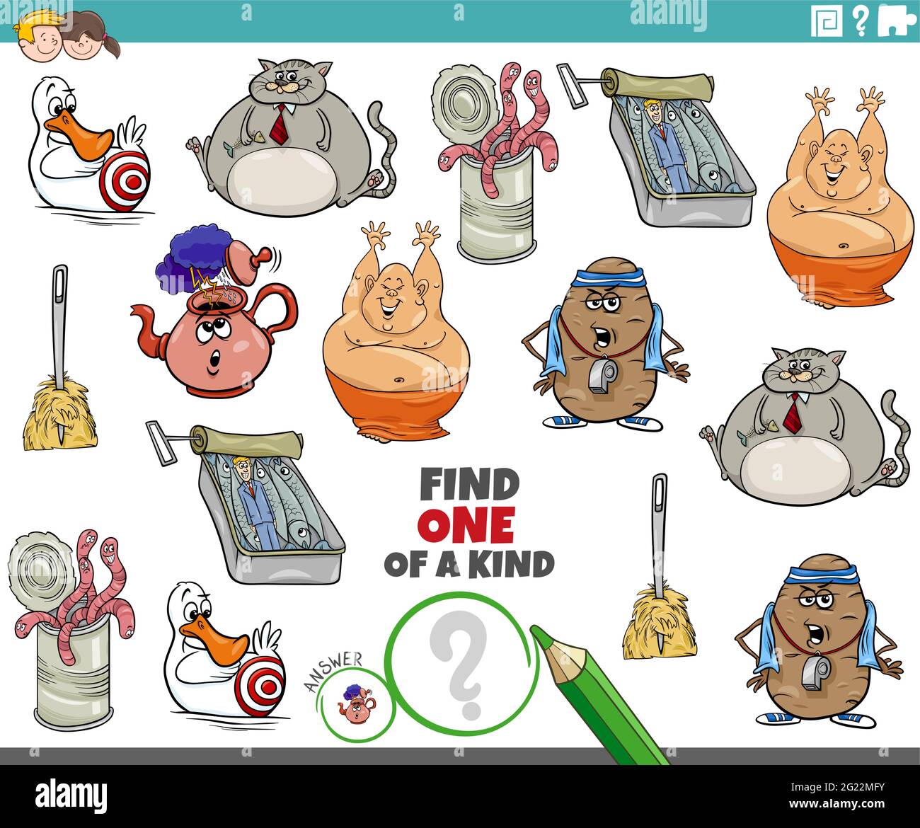 Cartoon illustration of find one of a kind picture educational game ...