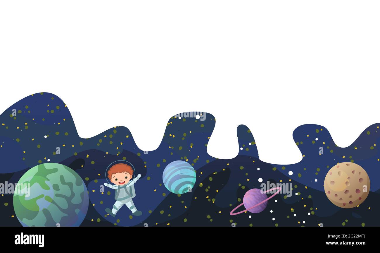 Space background. Kid astronauts. Childrens illustration. Frame ...