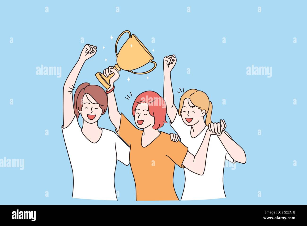 Winning, success, celebration victory concept. Group of smiling happy ...