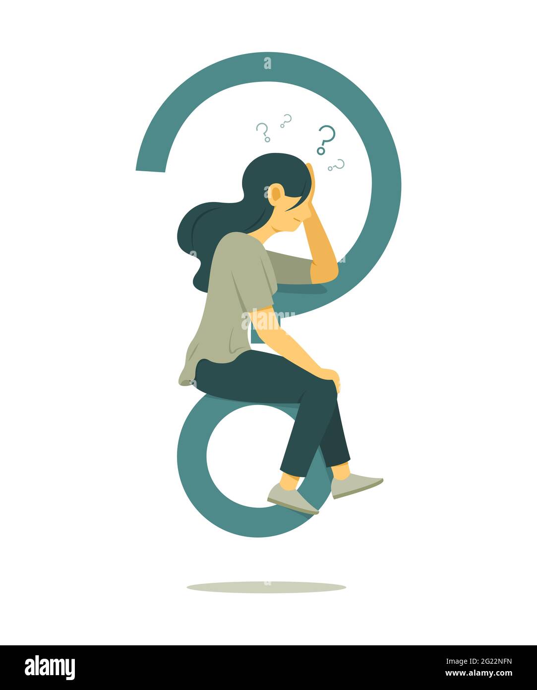 Woman is Thinking the Question and Sitting on a Big Question Mark ...
