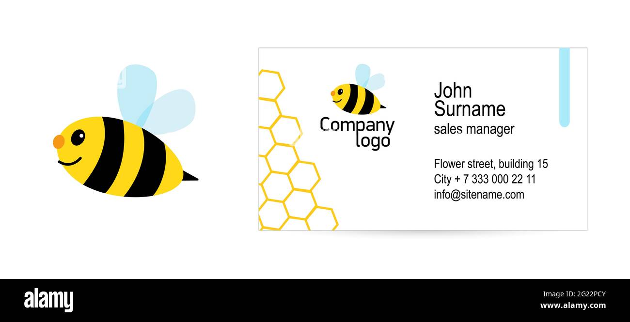 Bee logo and a modern white business card for the honey company Stock ...