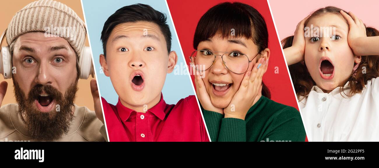 The collage of surprised people Stock Photo - Alamy