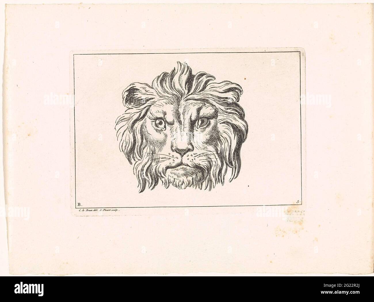 Lion's head; Receuïl de Lions (...). Leaf with lion's head. Signature ...