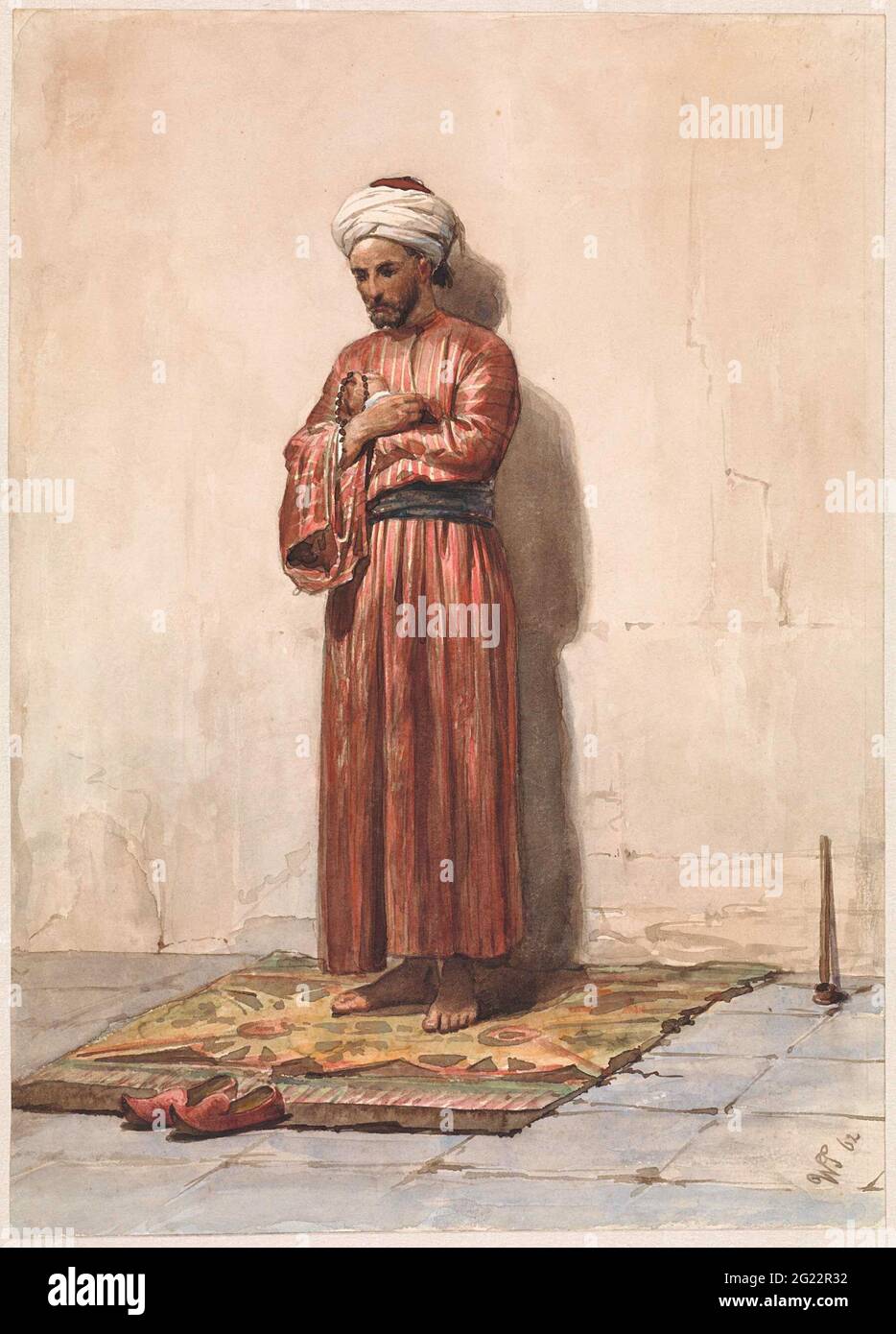 Standing Egyptian with prayer wreath. Standing Egyptian, on prayer rug ...