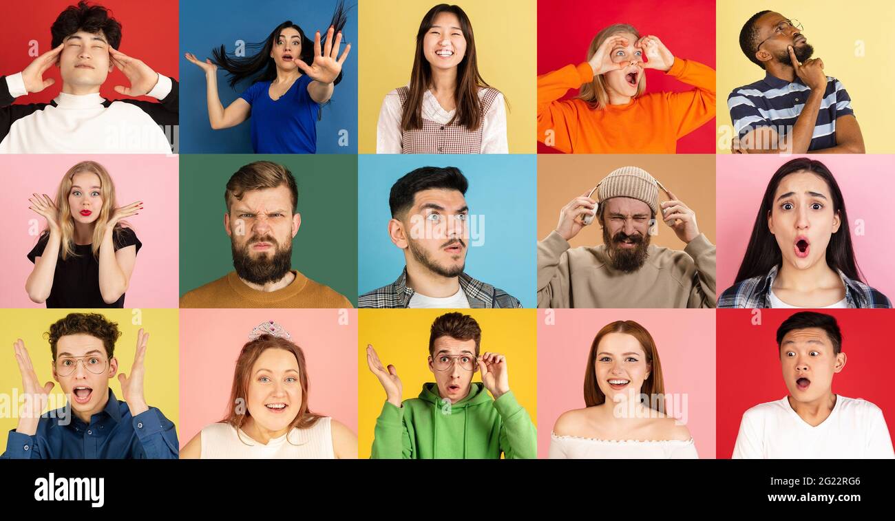 The collage of surprised people Stock Photo - Alamy