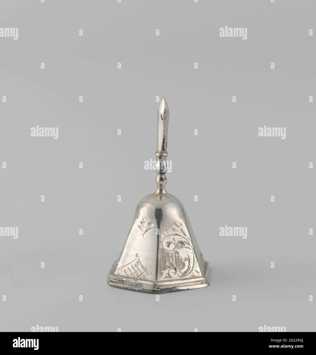 Handbell. Hexagonal table bubble with handle. The handle runs striker ...