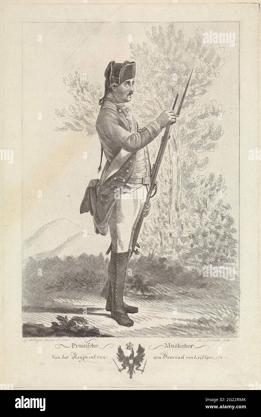Prussian musketeer with musket and bayonet; Prussian musketeer of the ...