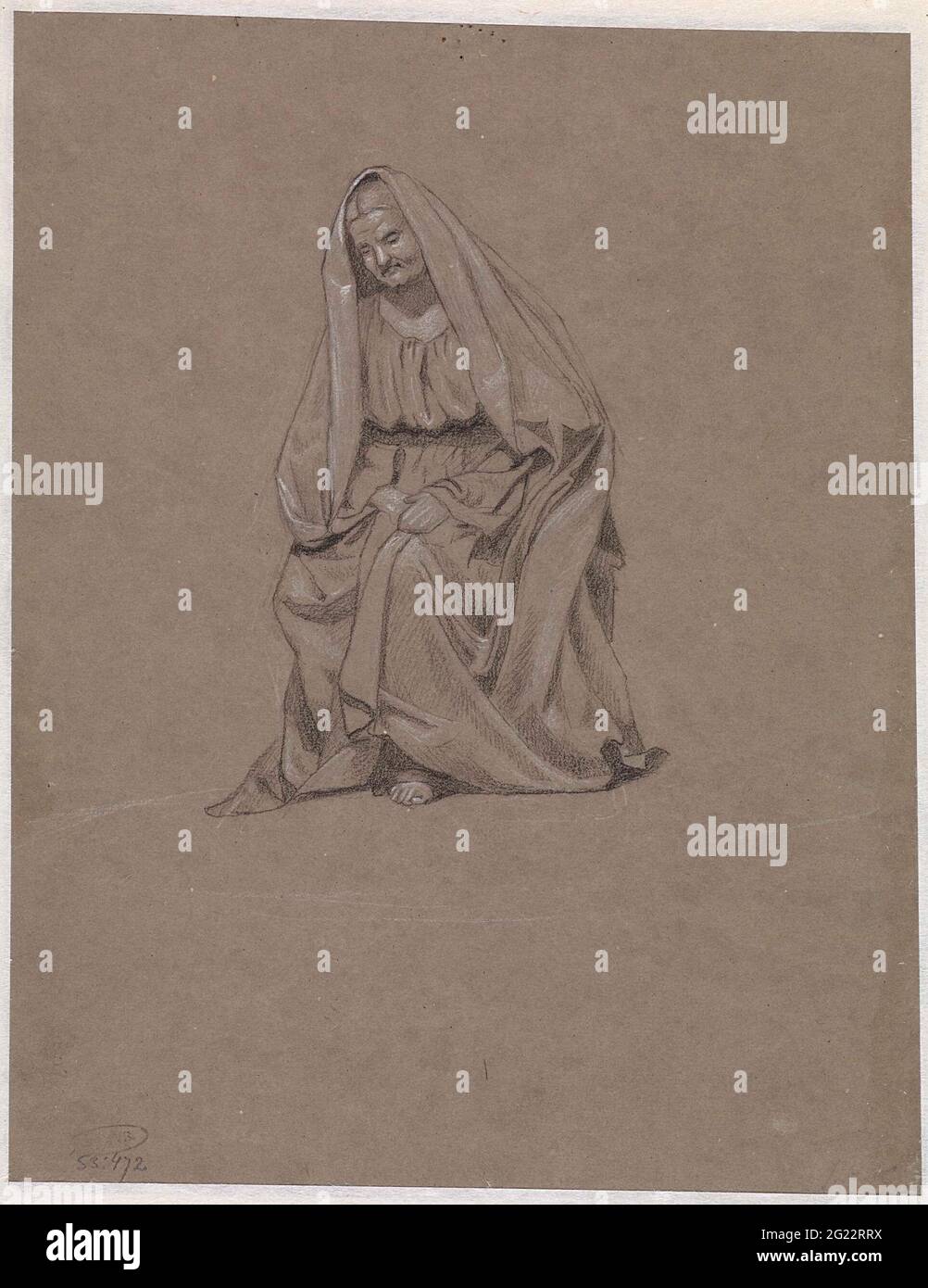 Sitting woman with cloak over head Stock Photo - Alamy