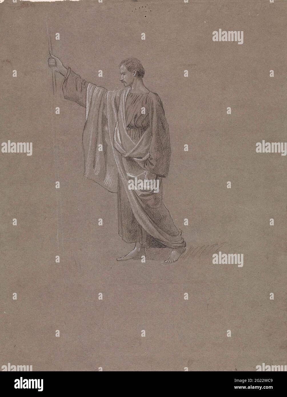 Standing man with staff, to the left Stock Photo - Alamy