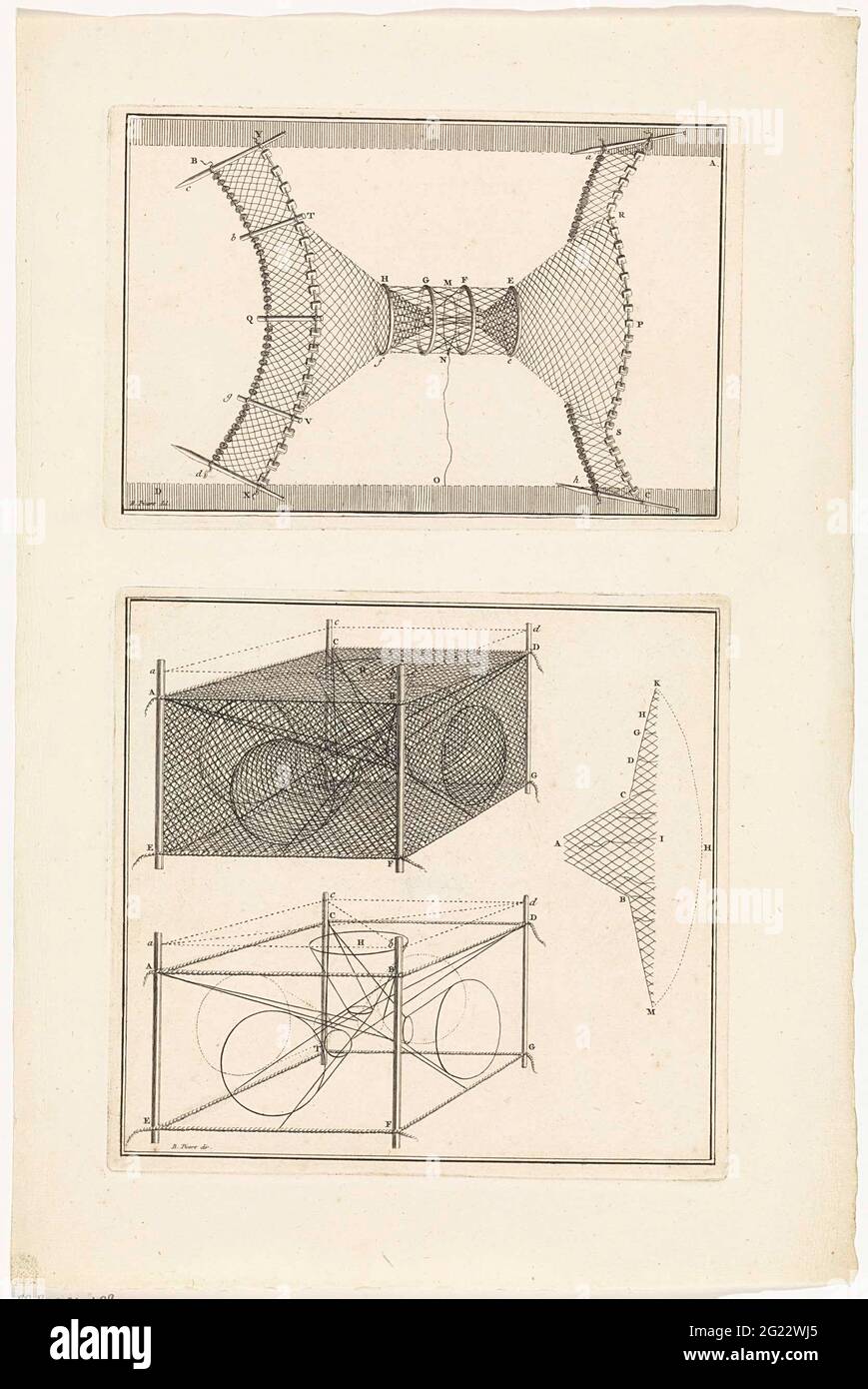 Nets to catch animals. Two performances on a leaf. Above: a structure ...