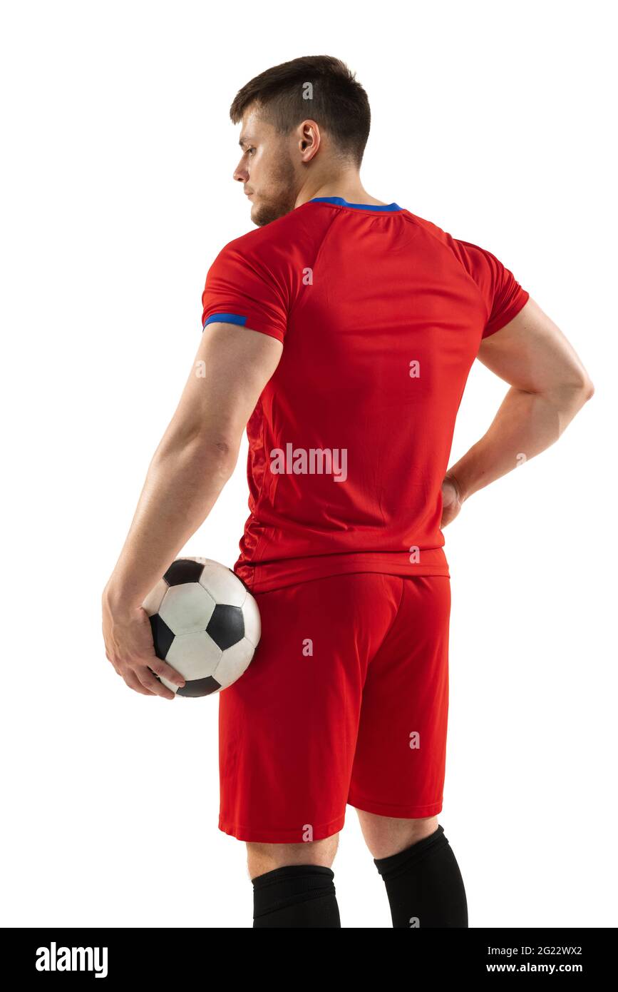 Professional caucasian football soccer player standing isolated on ...