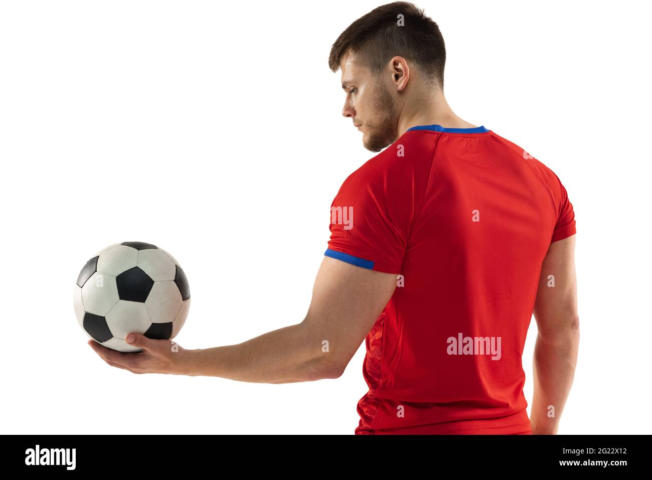 Professional caucasian football soccer player standing isolated on ...