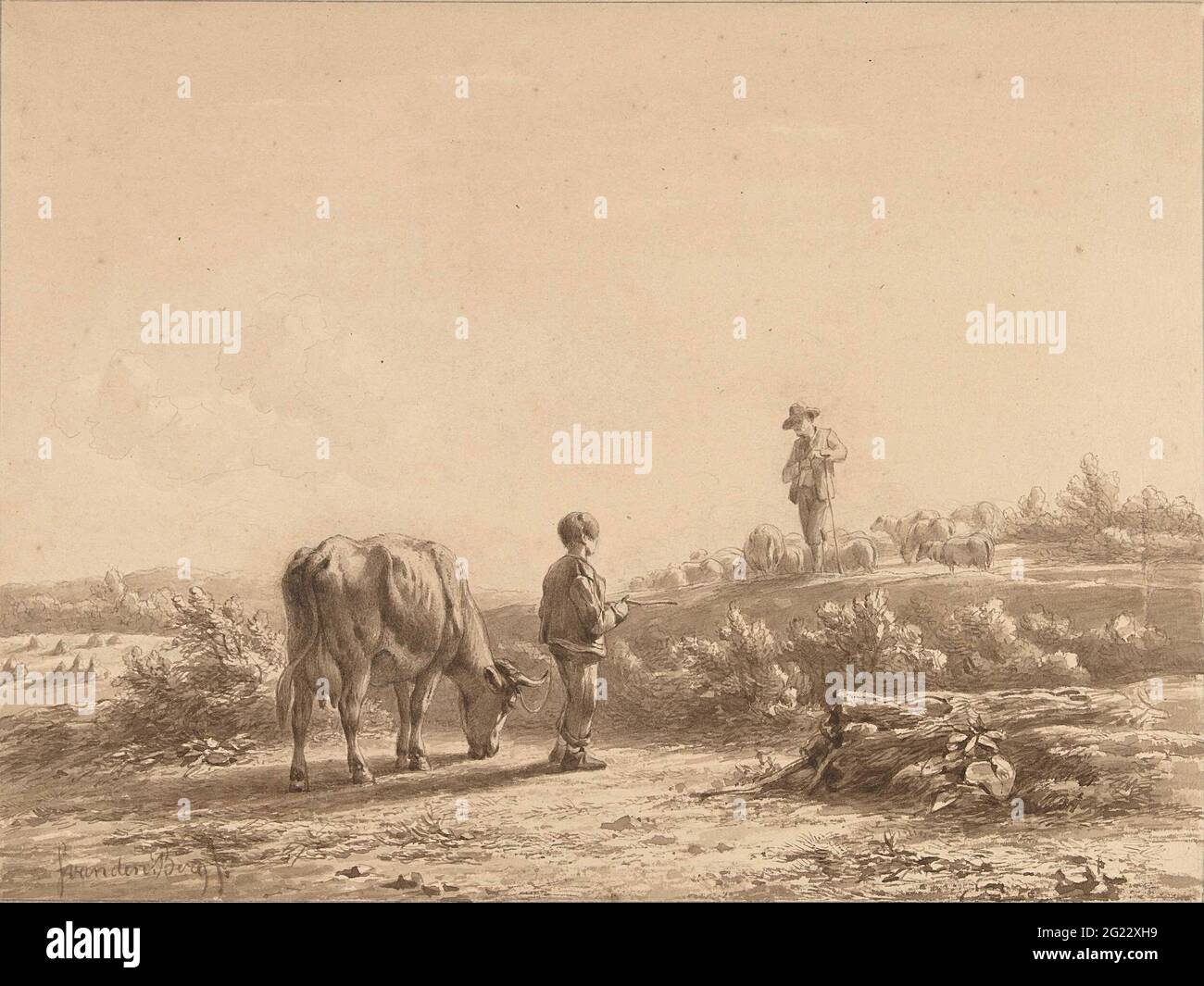 Boy with cow and shepherd Stock Photo - Alamy