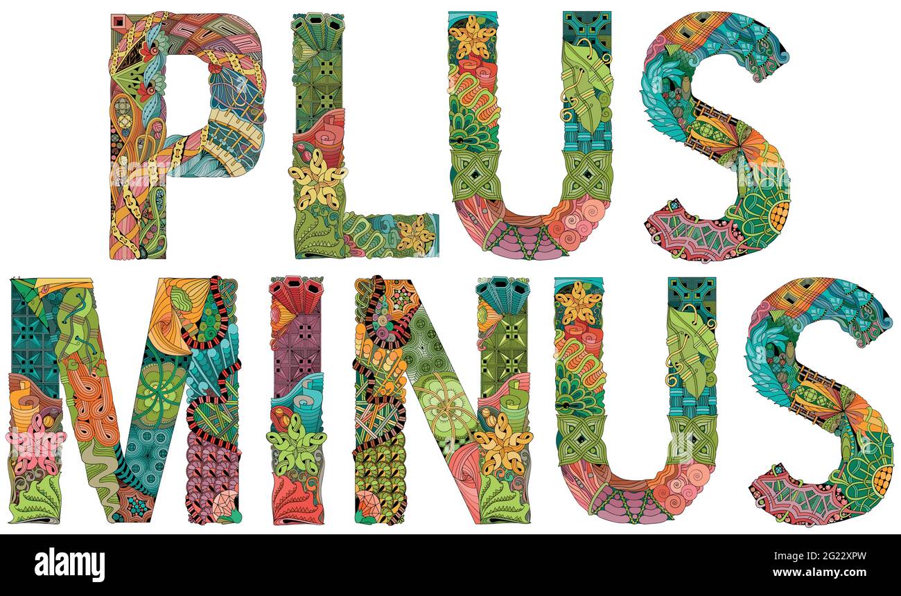 Hand-painted art design. Hand drawn illustration PLUS MINUS for t-shirt ...