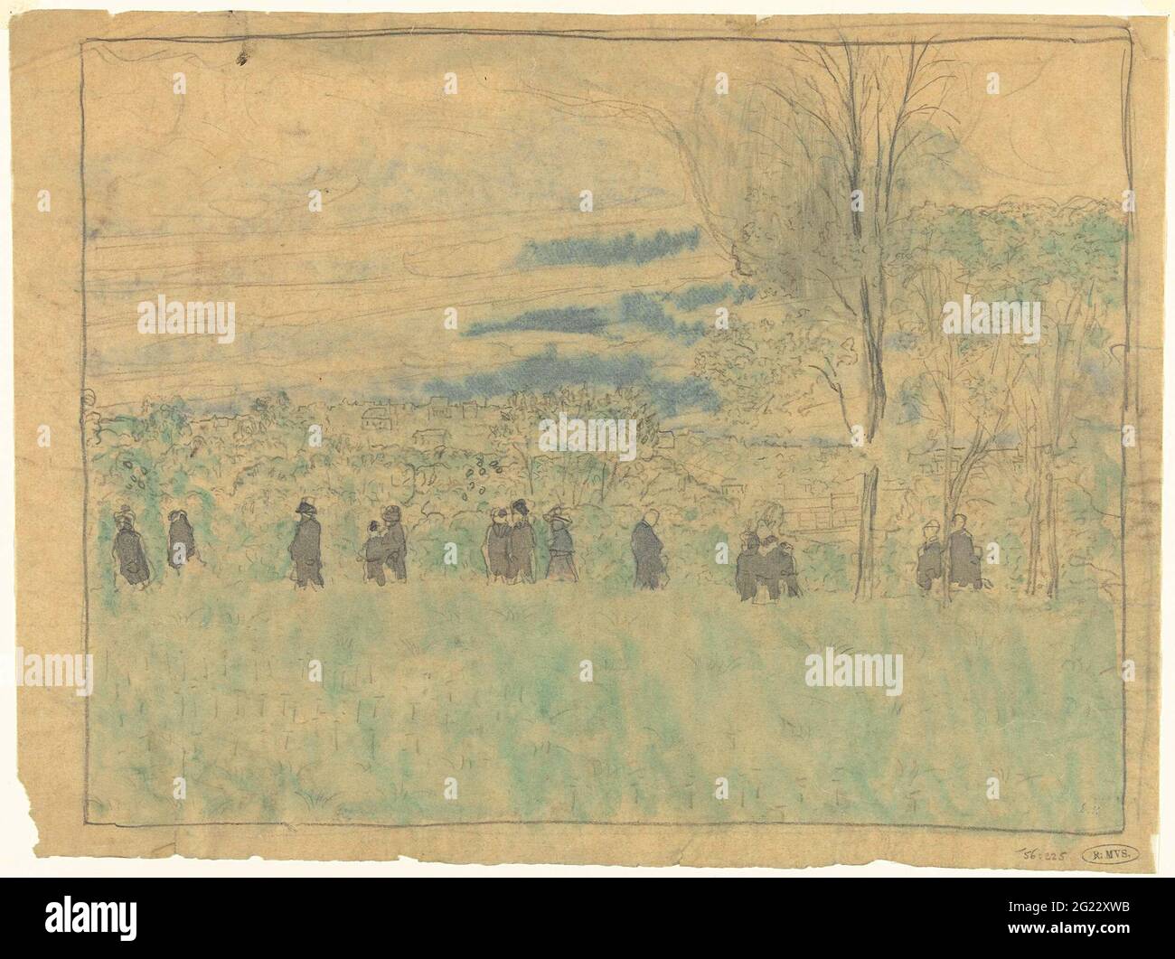 Landscape with hikers: funeral procession (?). Design for a print Stock ...