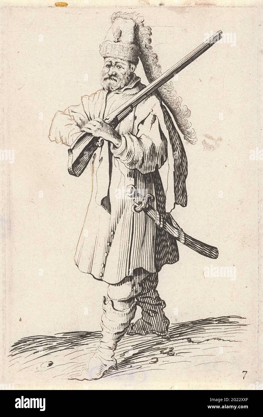 Man with musket; Standing figures. Man in oriental clothing with a ...