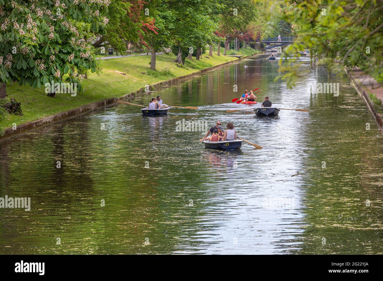 Families boating on The Royal Military Canal, Hythe, Kent, UK Stock ...