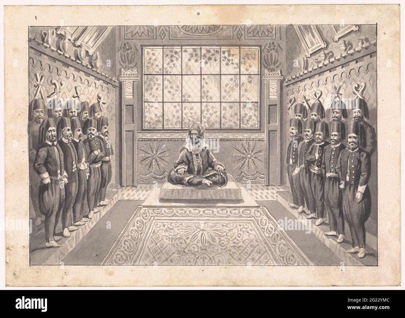Turkish prince with his guard in a room. Design for a print Stock Photo ...