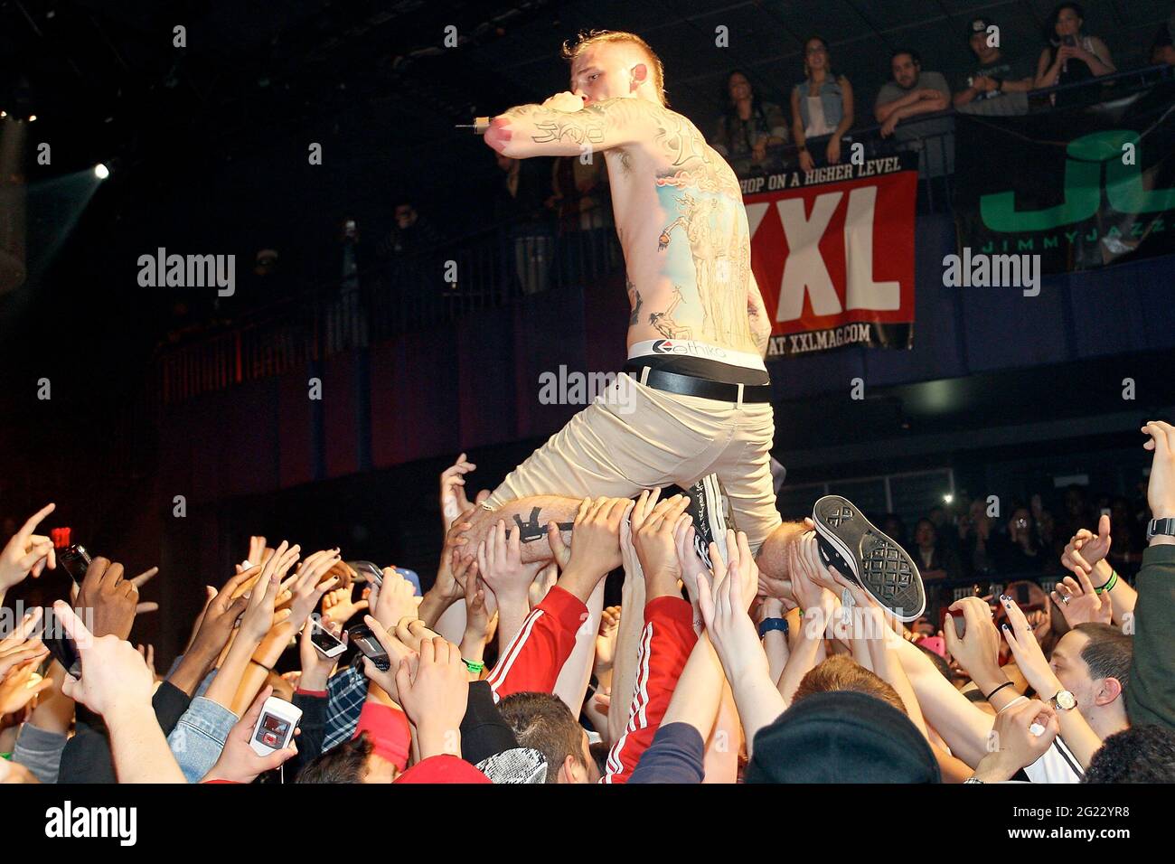 New York, NY, USA. 9 April, 2012. Machine Gun Kelly performs at the XXL ...