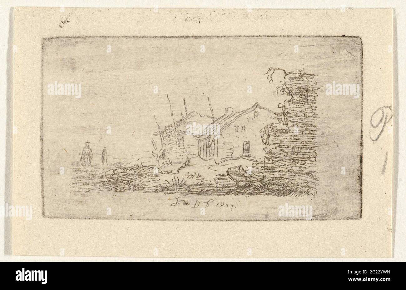 Farm with haystack. A farm with a haystack and left two figures Stock ...