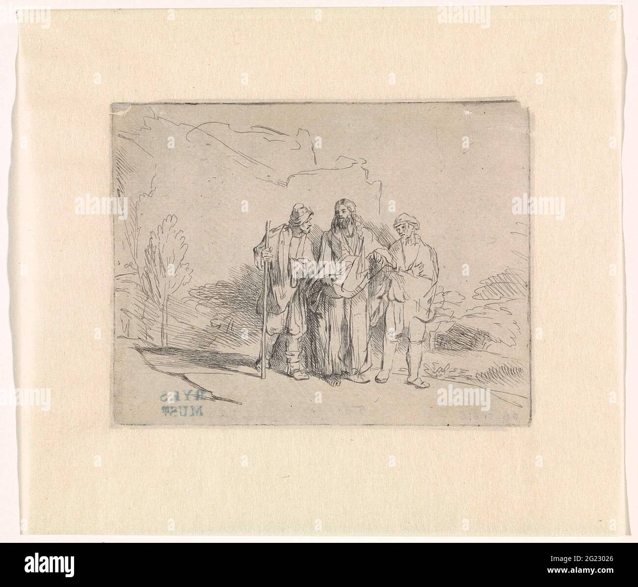 Emmausgoers. Landscape with a path. Two disciples, Kleopas and Peter ...