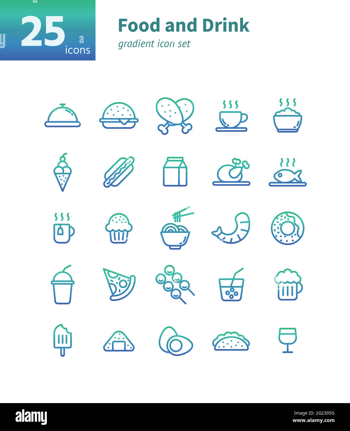 Food and drink gradient icon set. Vector and Illustration Stock Vector ...