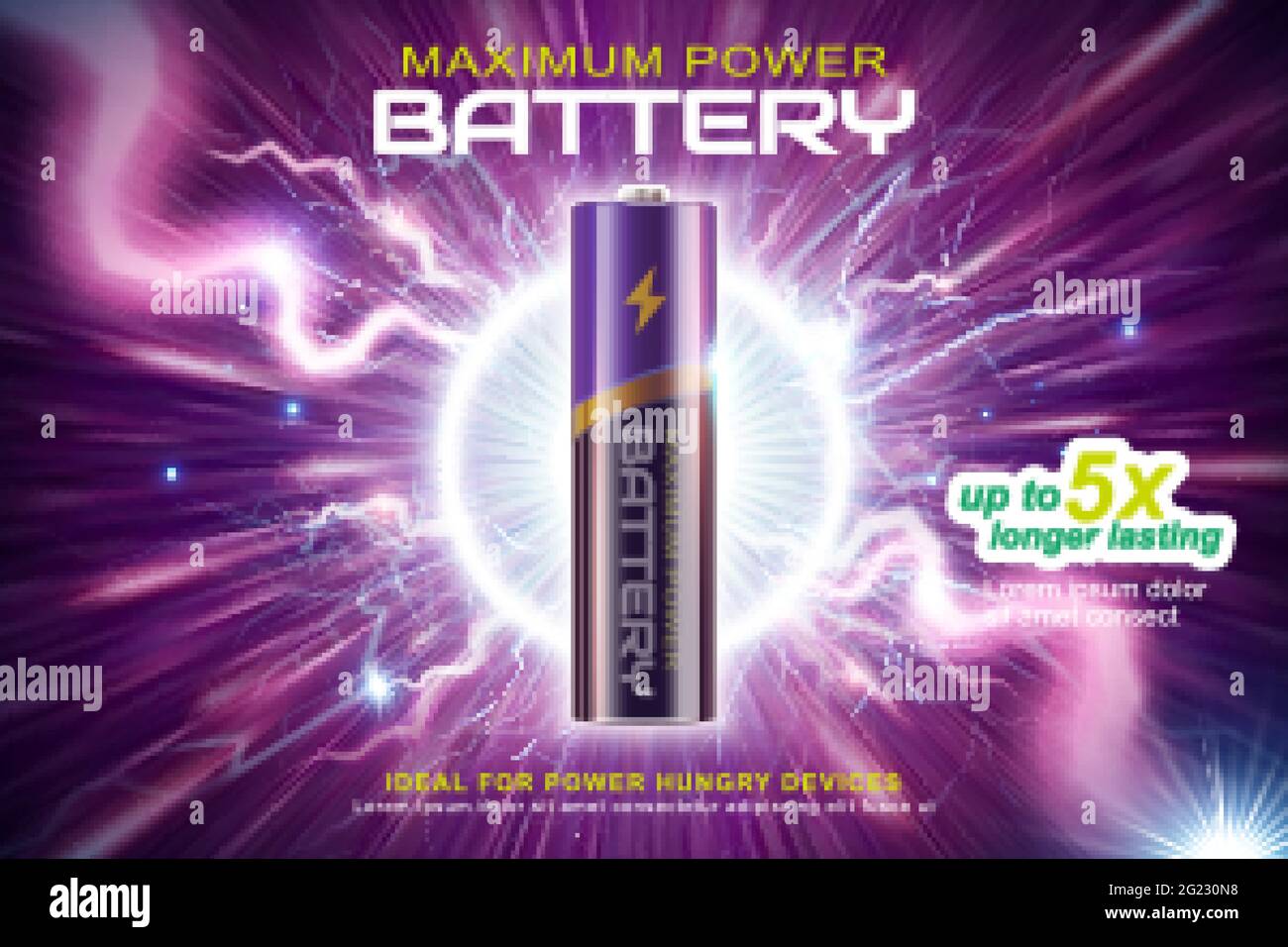 3d Li-Ion AA battery discharging and its electric waves. Banner ...