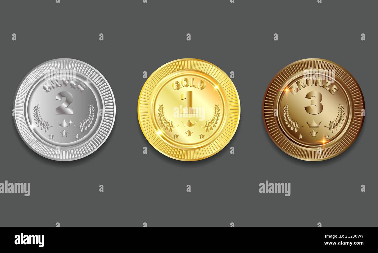 Vector Gold, silver and bronze realistic medals of award winner, vector ...