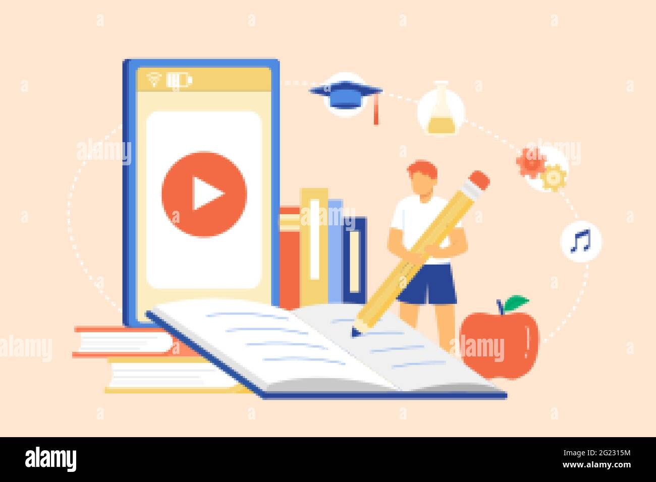 Boy on phone in class Stock Vector Images - Alamy