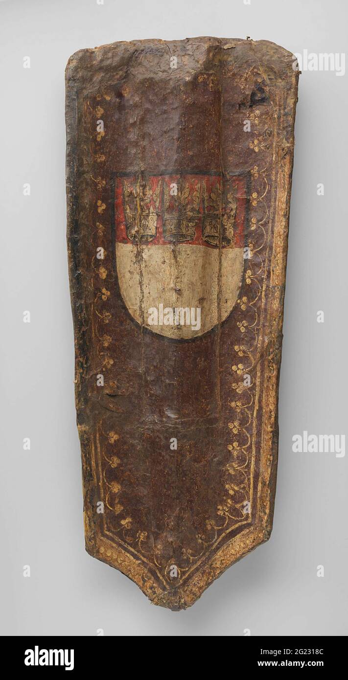 Burgundian shield with the painted coat of arms of Cologne. Curved ...