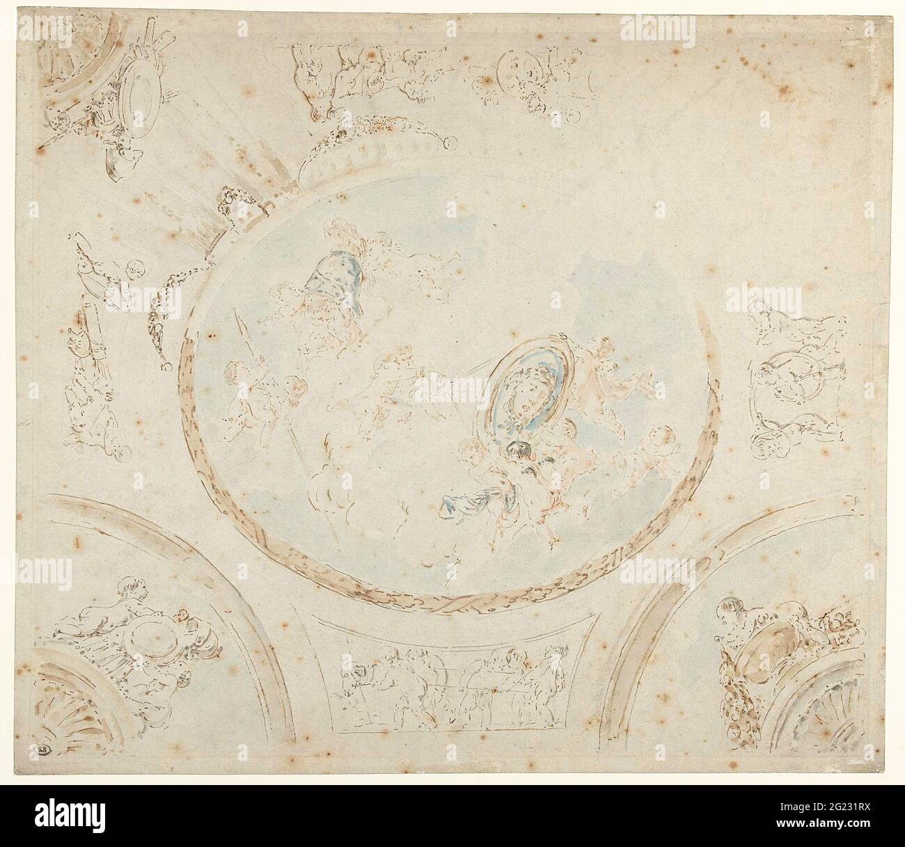 Design for a ceiling with putti with minerva attributes. Design for a ...
