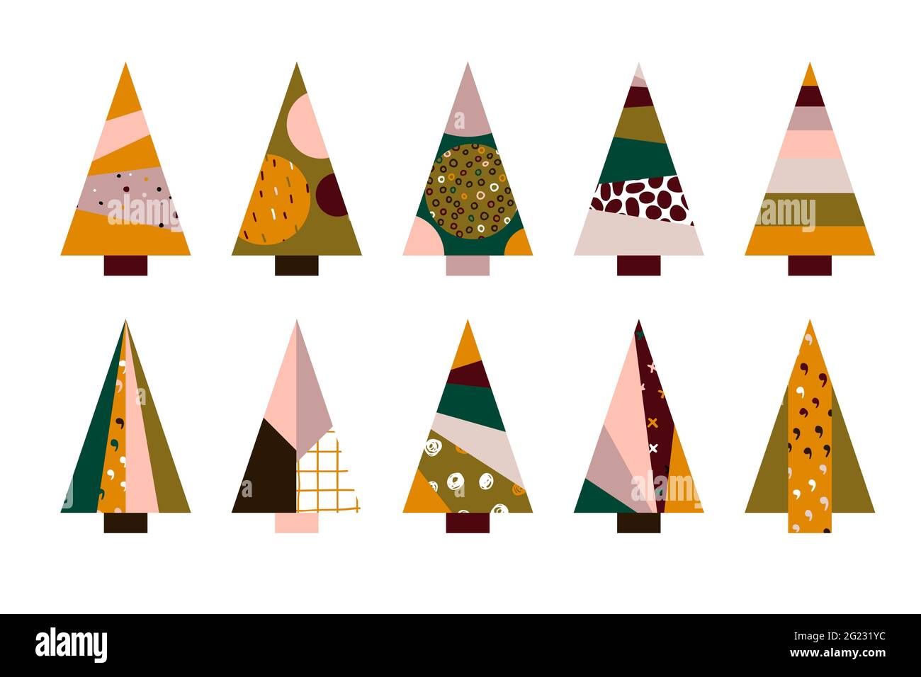 Vector cartoon triangular Christmas tree set. Hand drawn fir trees ...