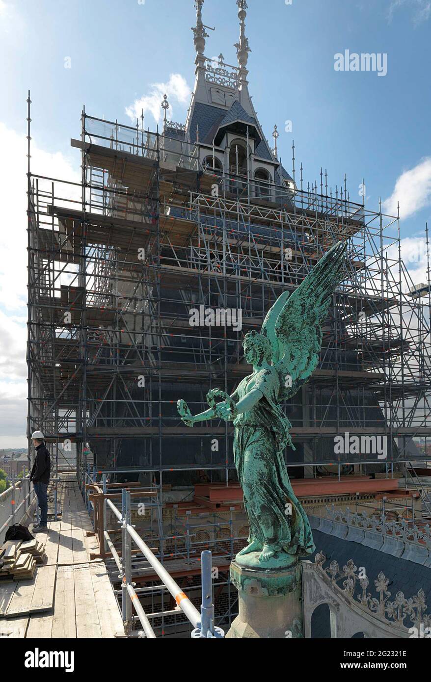 Image of Victoria on the roof, seen from the side; behind a tower in ...