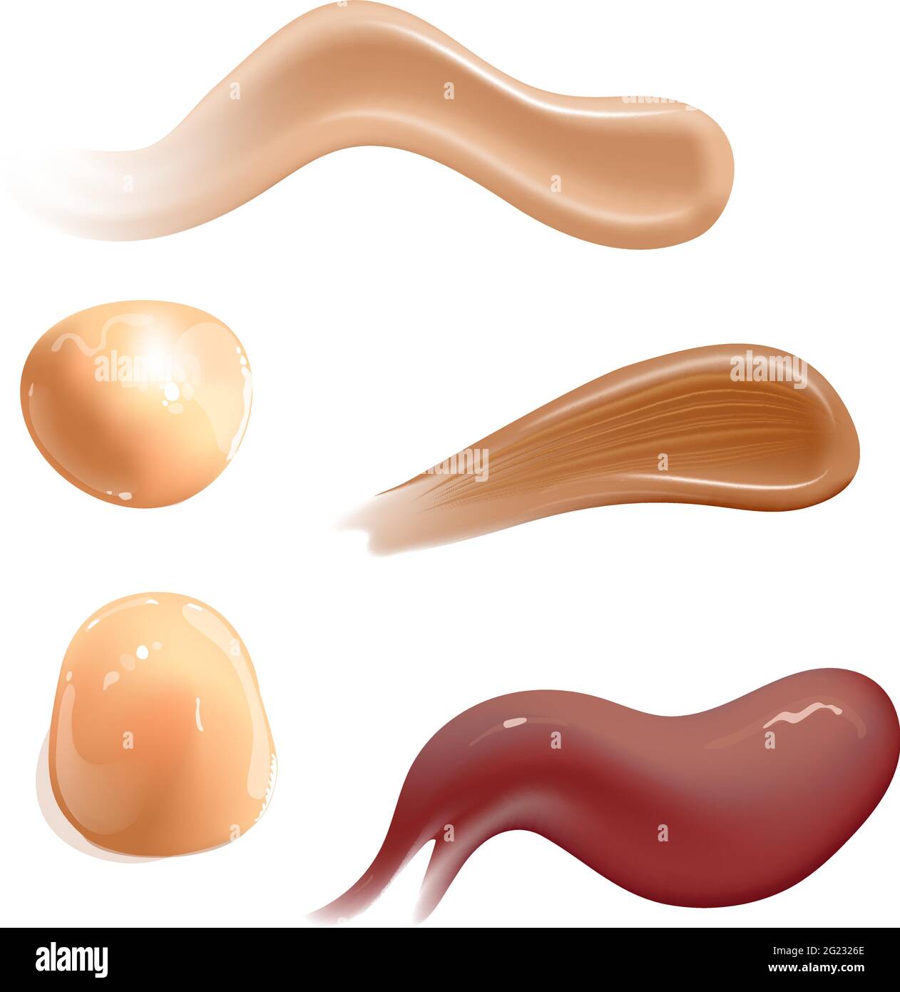 Set of realistic cosmetic cream smears. Skin toner of different body ...
