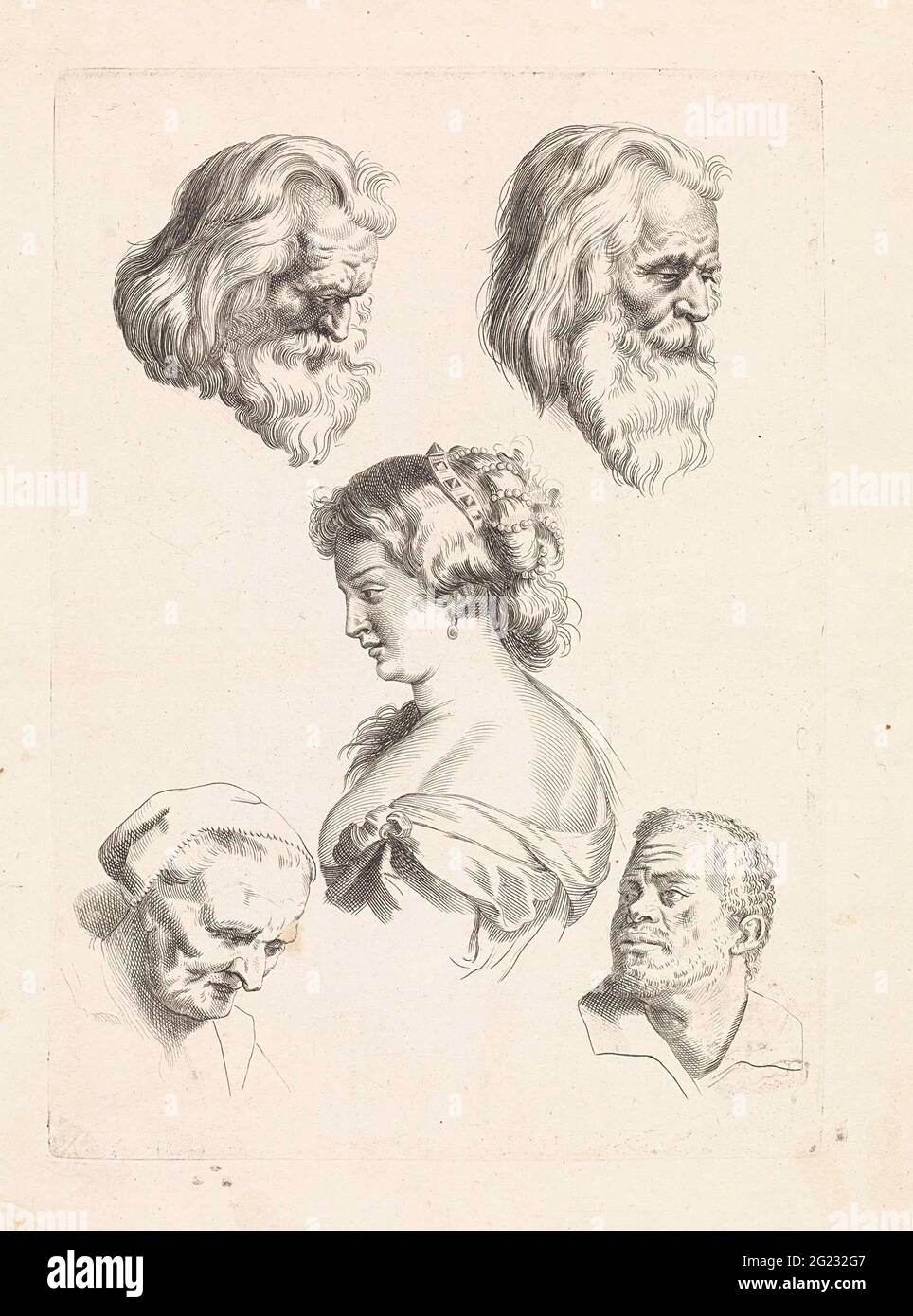 Studies of five heads; Peter Paul Rubens drawing book Stock Photo - Alamy