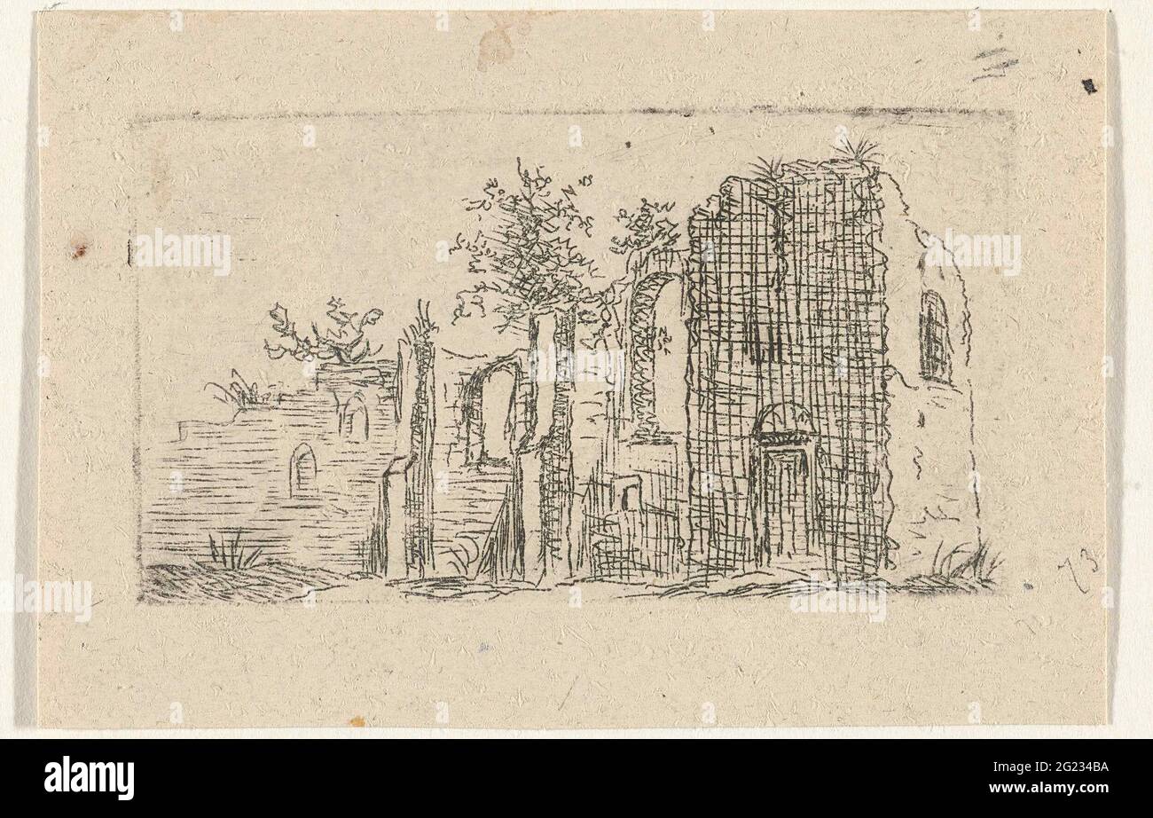 Ruin. A ruin with a square tower on the right Stock Photo - Alamy