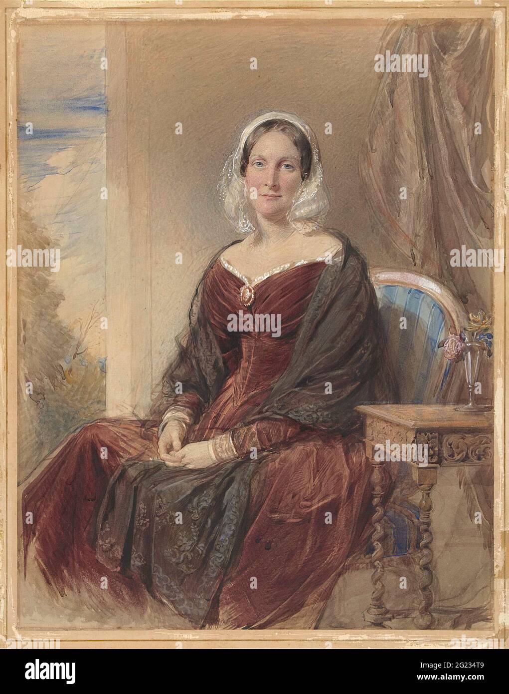 Portrait of a seated lady at a look out Stock Photo - Alamy