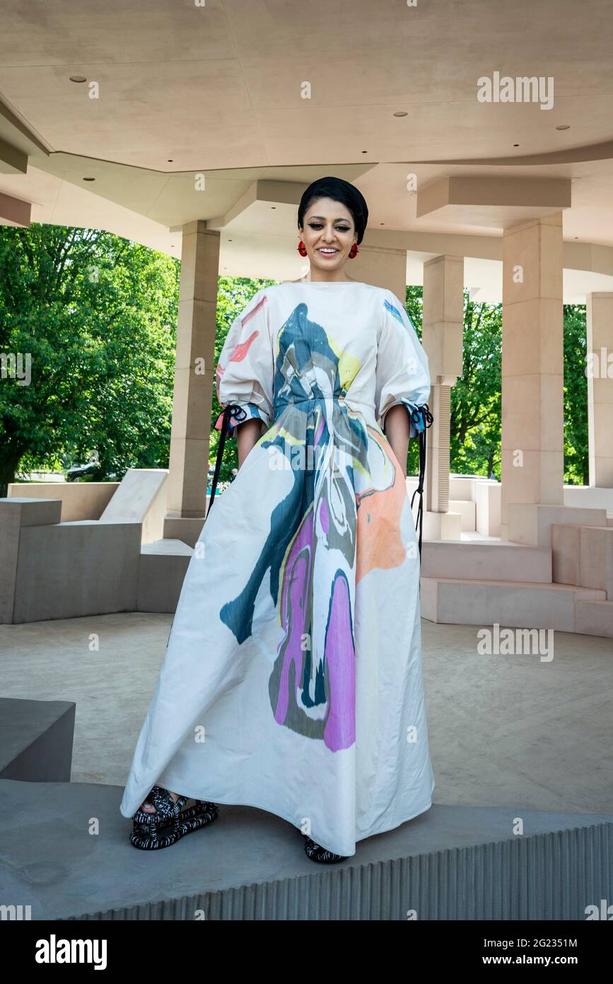 London, UK. 8 June 2021. Architect Sumayya Vally poses at the unveiling ...