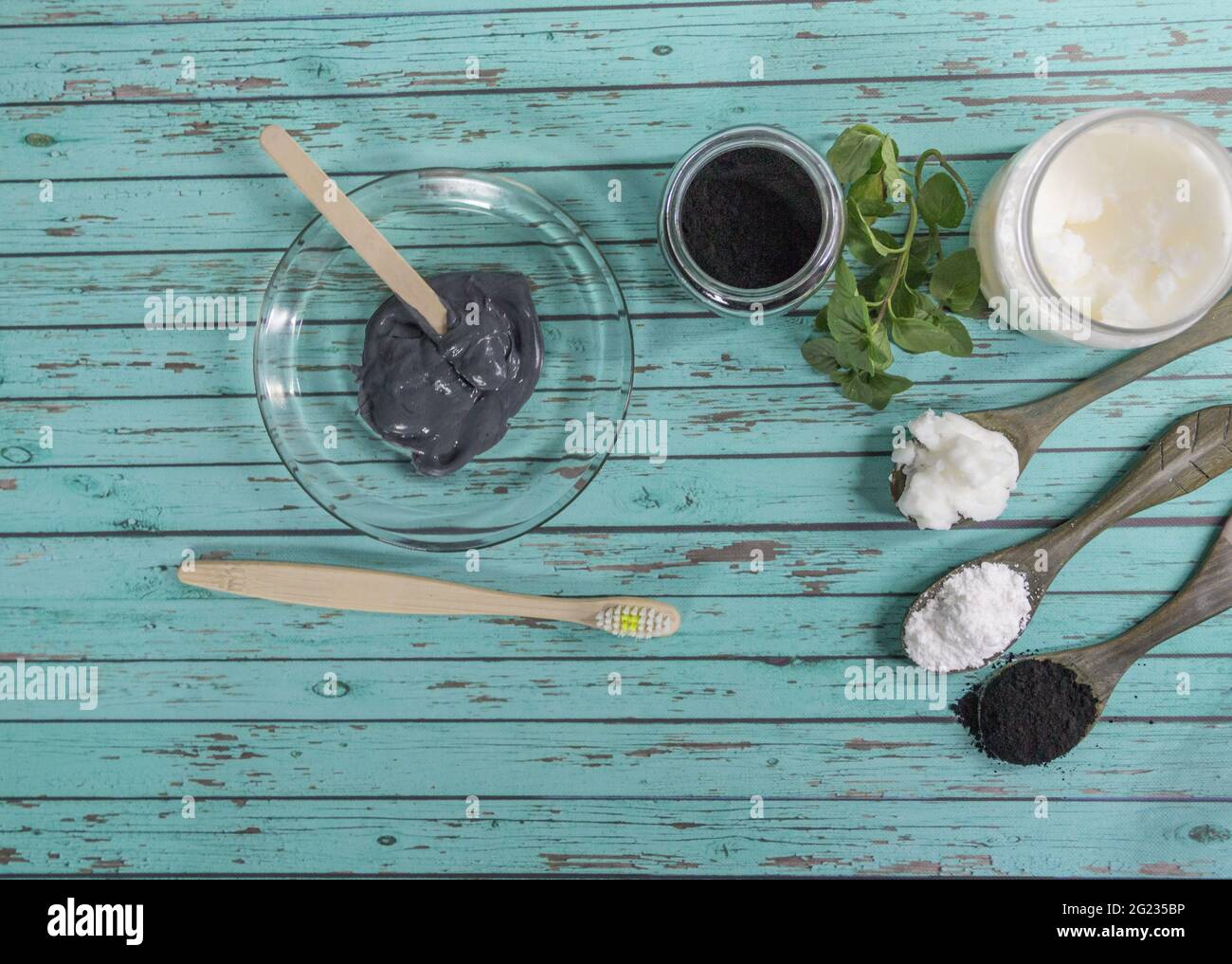Ingredients for making activated charcoal toothpaste Stock Photo - Alamy