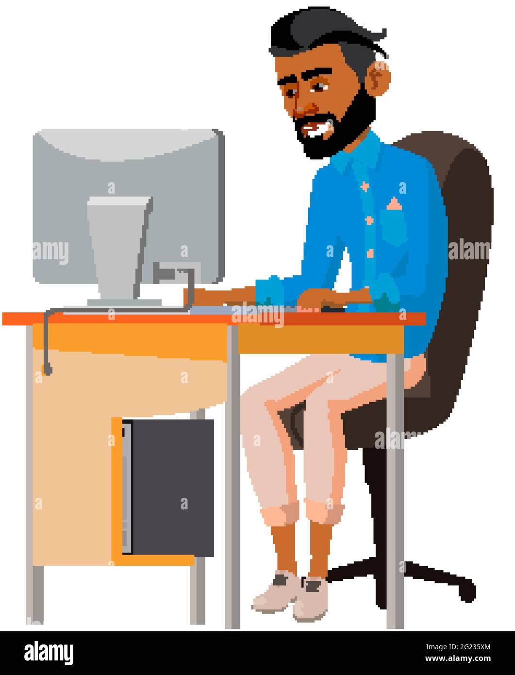 stylish young man content manager working on computer cartoon vector ...